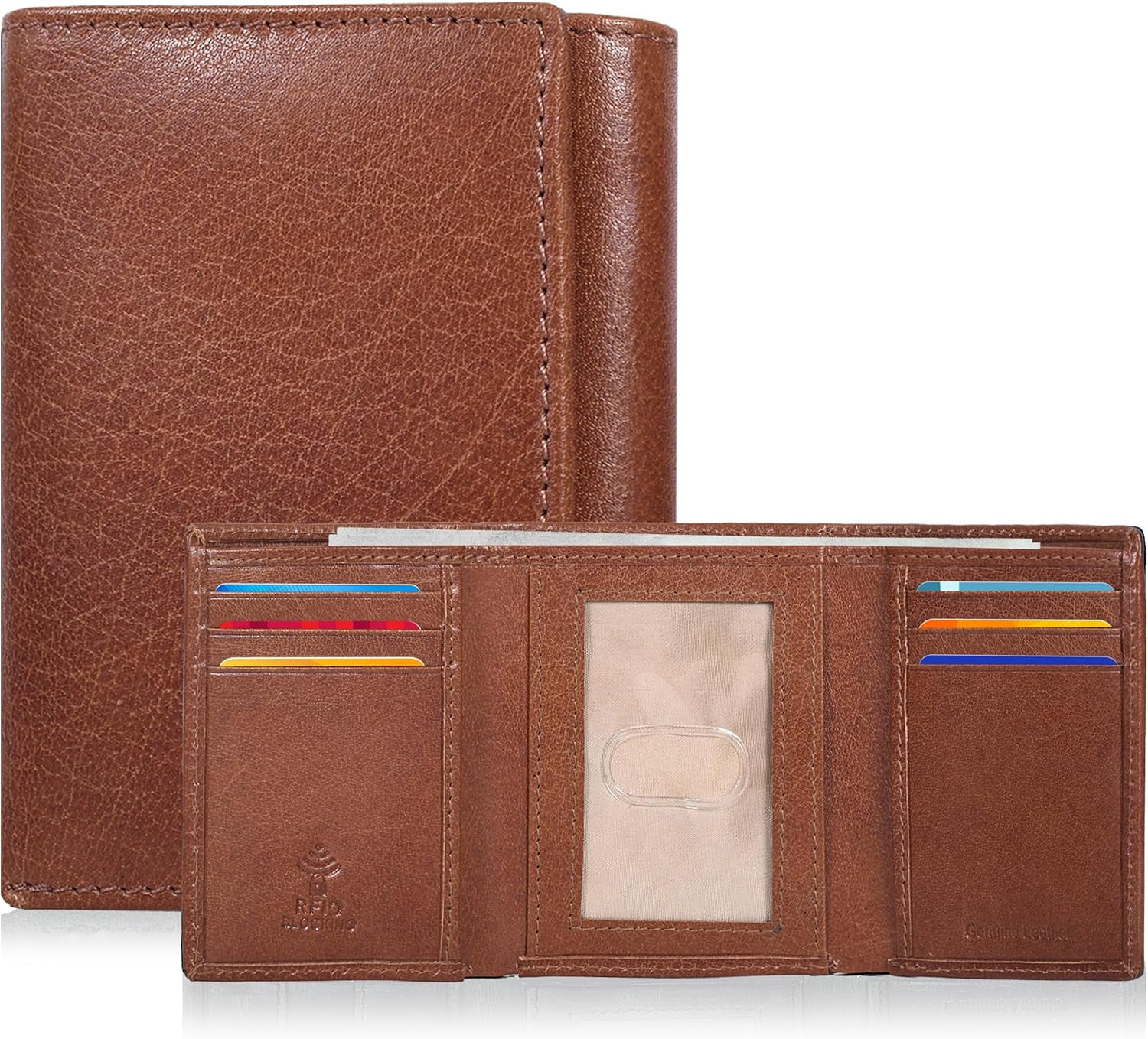 Real Leather Mens Trifold Wallet RFID Blocking Slim Minimalist Front ...