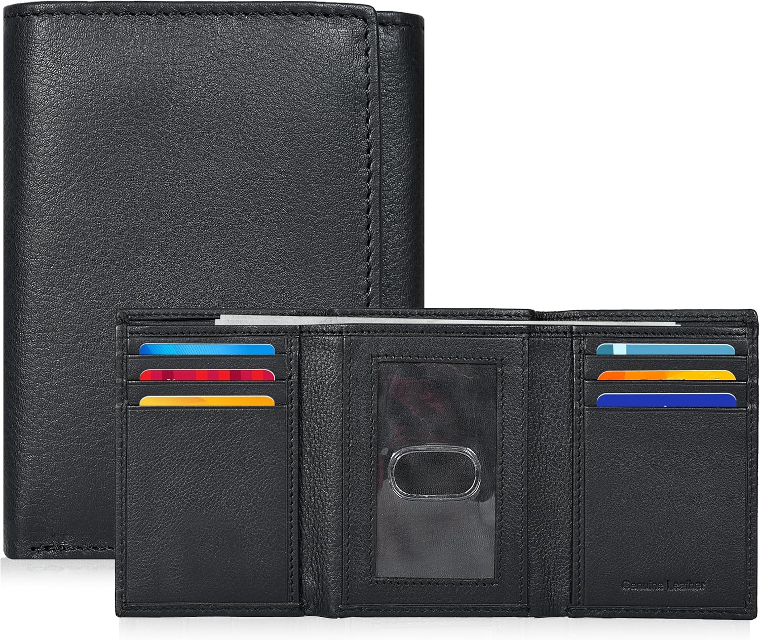 Real Leather Mens Trifold Wallet RFID Blocking Slim Minimalist Front ...