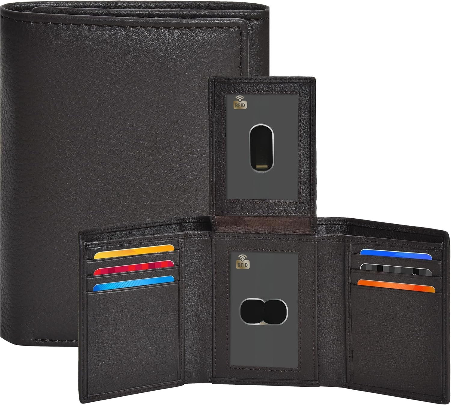 Real Leather Mens Trifold Wallet RFID Blocking Slim Minimalist Front ...