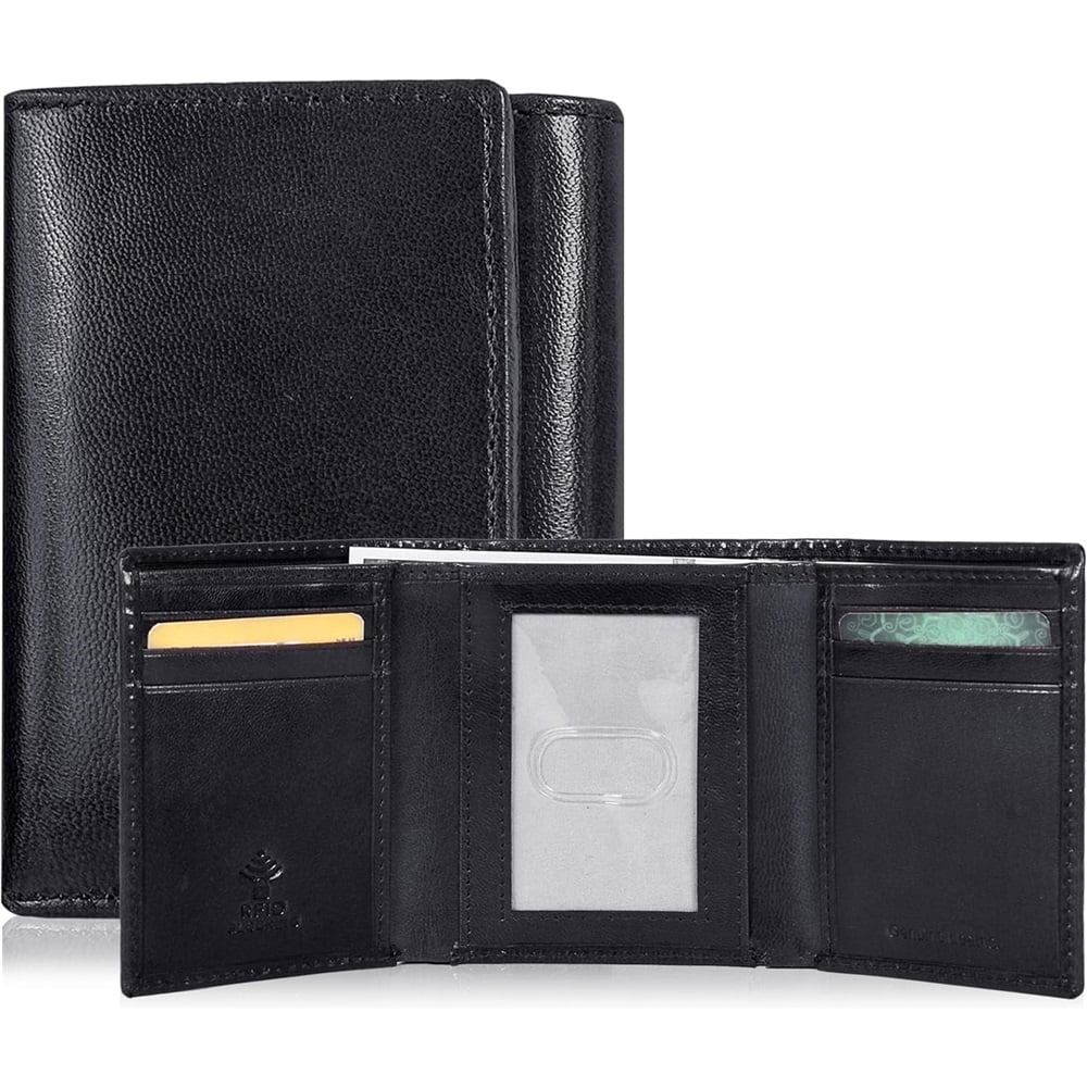 Real Leather Mens Trifold Wallet RFID Blocking Slim Minimalist Front ...