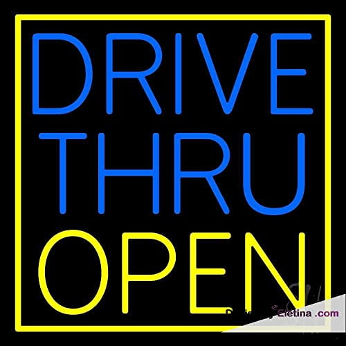 Real Led Neon Light Sign Drive Thru Open With Yellow Border Led ...