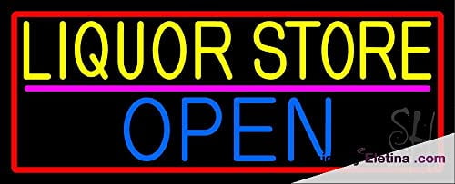Real Led Neon Light Sign Liquor Store Open With Red Border Led Handmade ...
