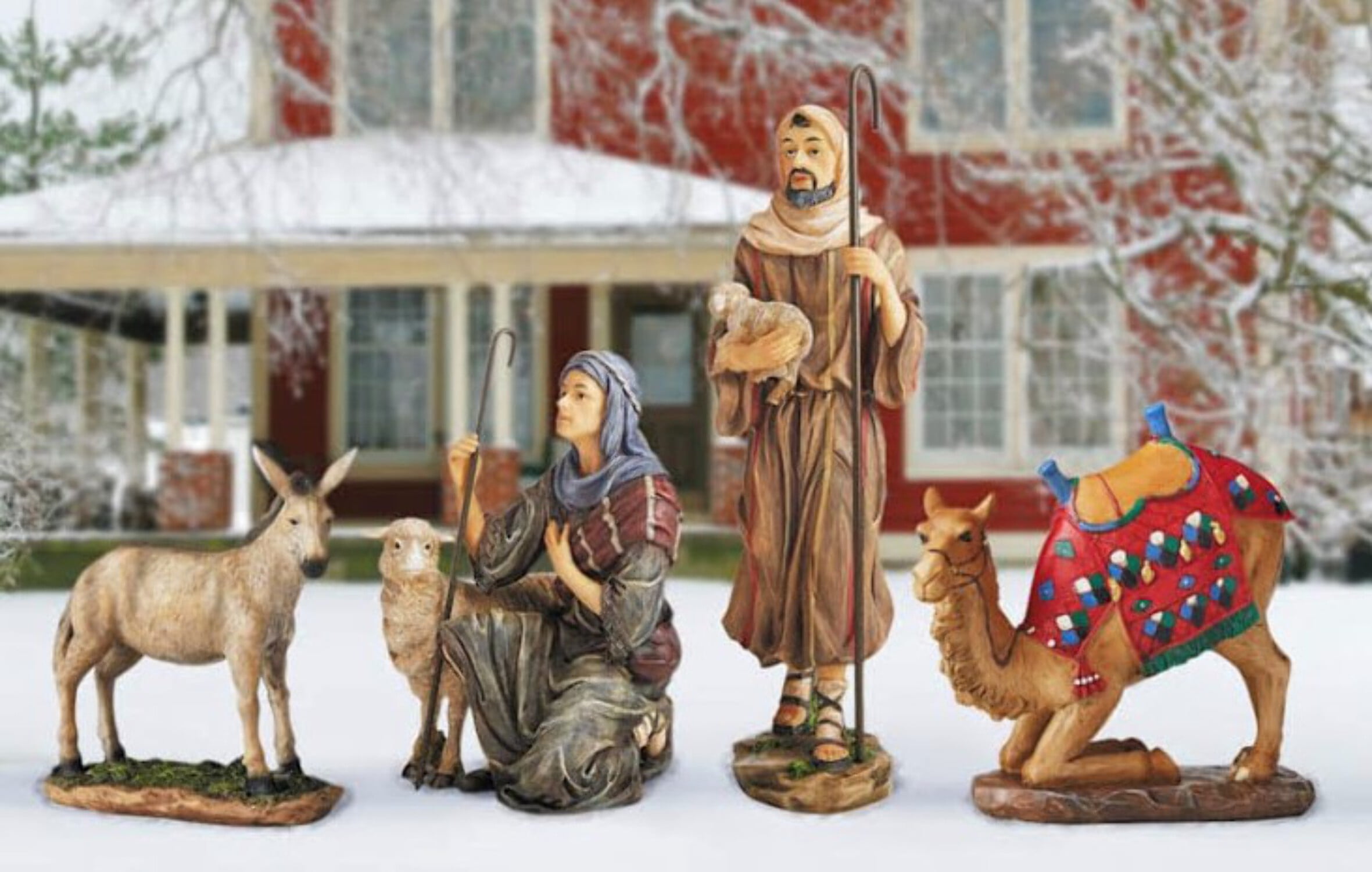 Real Life Outdoor Nativity Two Shepherds Camel Donkey - Walmart.com