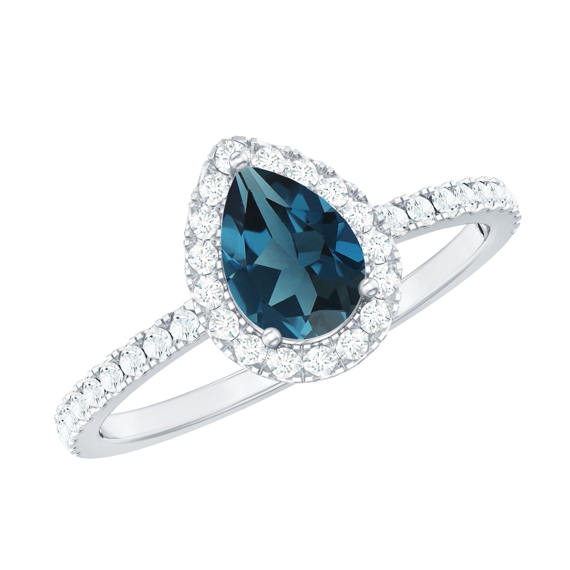 Rosec Jewels Real London Blue Topaz Teardrop Ring with Moissanite Halo ...