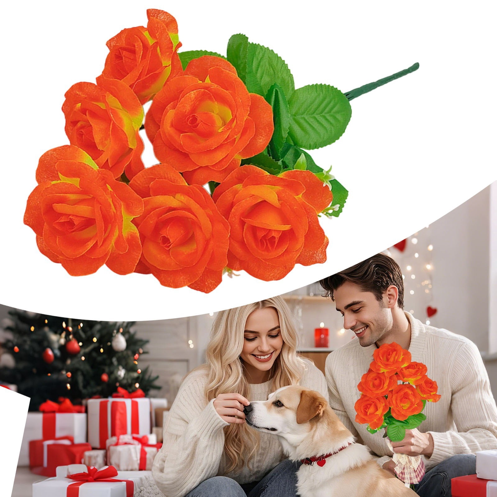 Real Looking Artificial 6 Heads Roses with Short Stems - 12.59 ...