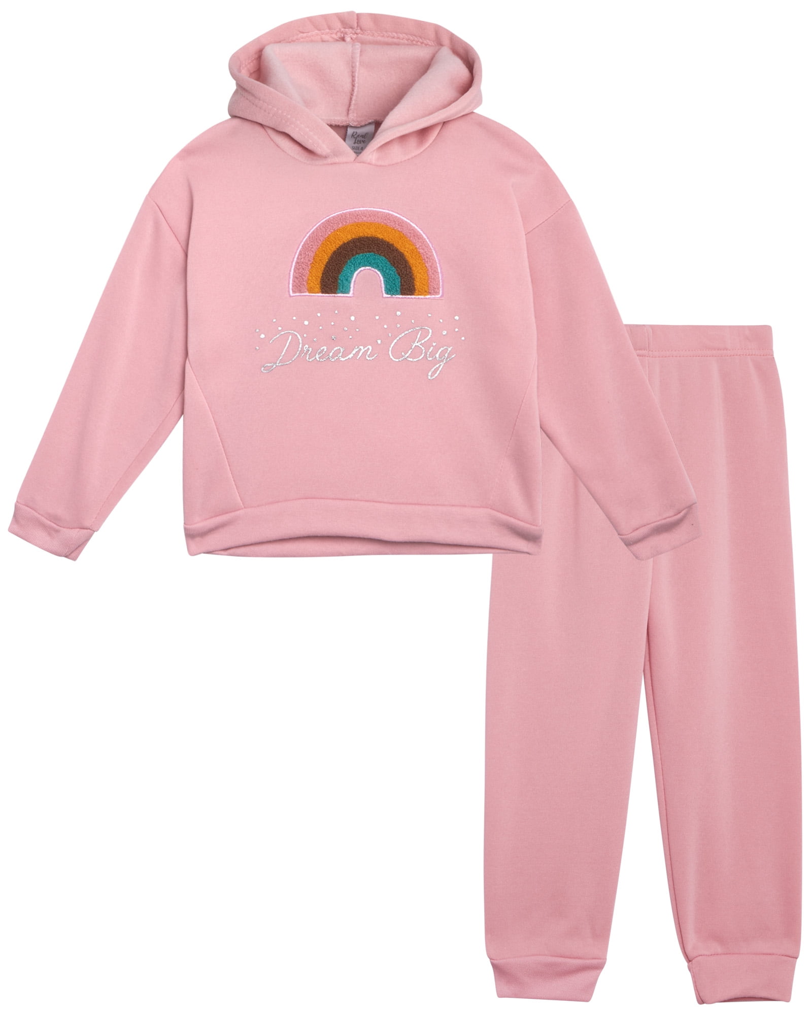 Real Love Girls' Jog Set - 2 Piece Soft Fleece Pullover Hooded ...