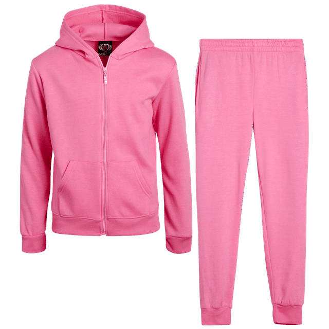 Real Love Girls' 2 Piece Fleece Jogger Set - Full Zip Hoodie and ...
