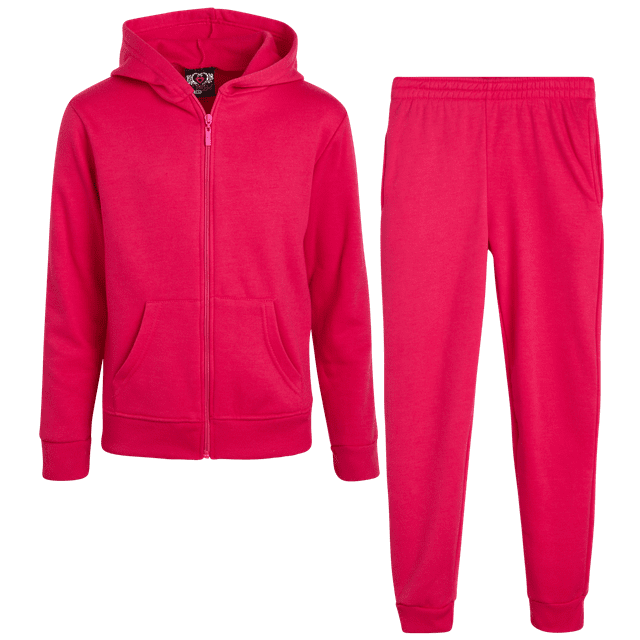Real Love Girls' Jogger Set - 2 Piece Basic Fleece Solid Full Zip ...