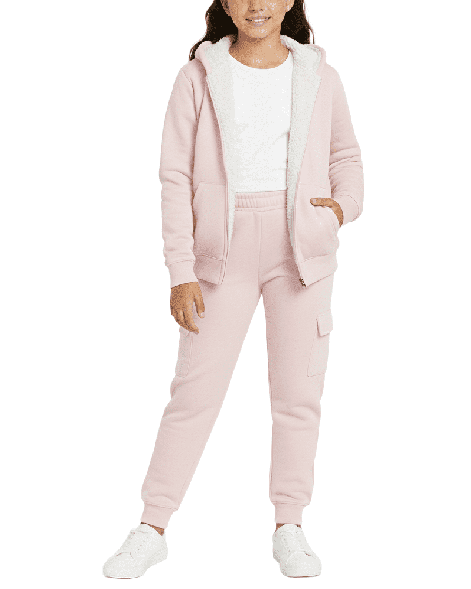 Real Love Girls Jogger Set - 2 Piece Fully Sherpa Lined Fleece Zip Up ...