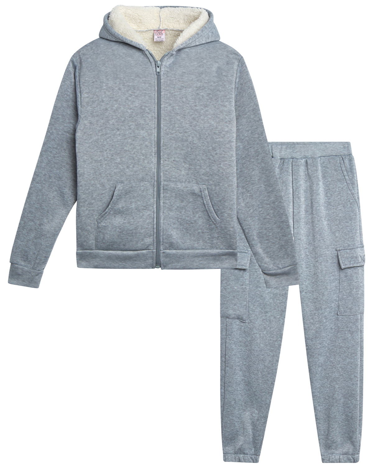 Real Love Girls Jogger Set - 2 Piece Fully Sherpa Lined Fleece Zip Up ...