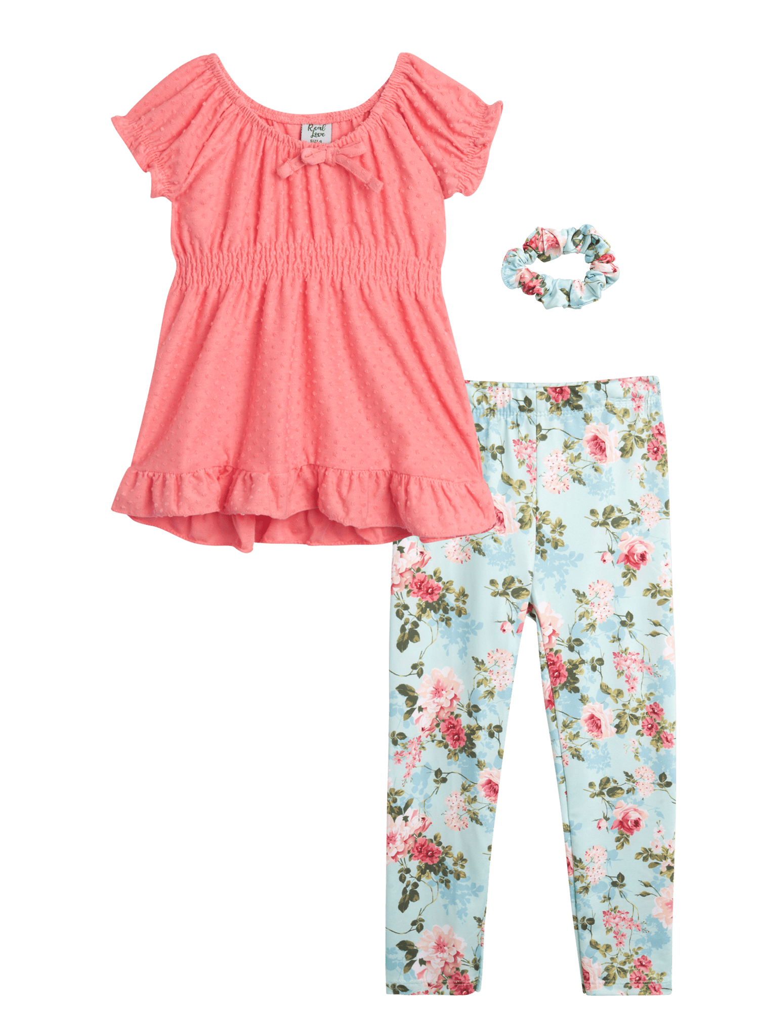 Real Love Girls Leggings Set 2 Piece Ruffle Knit Blouse Top And Leggings With Scrunchie 2t