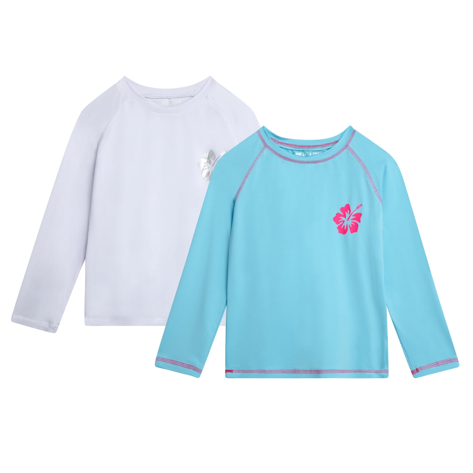 Real Love Girls' Rash Guard - 2-Pack Quick Dry Long Sleeve Swim Shirts ...