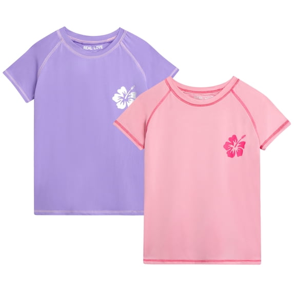 Real Love Girls' Rash Guard Shirt - 2 Pack Quick Dry Short Sleeve Swim ...