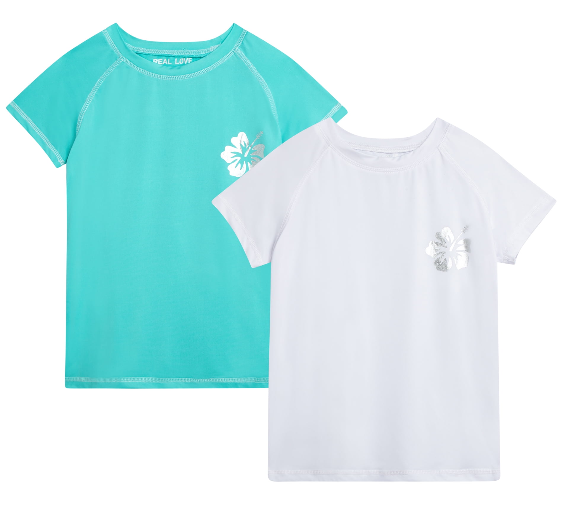 Real Love Girls' Rash Guard Shirt - 2 Pack Quick Dry Short Sleeve Swim ...