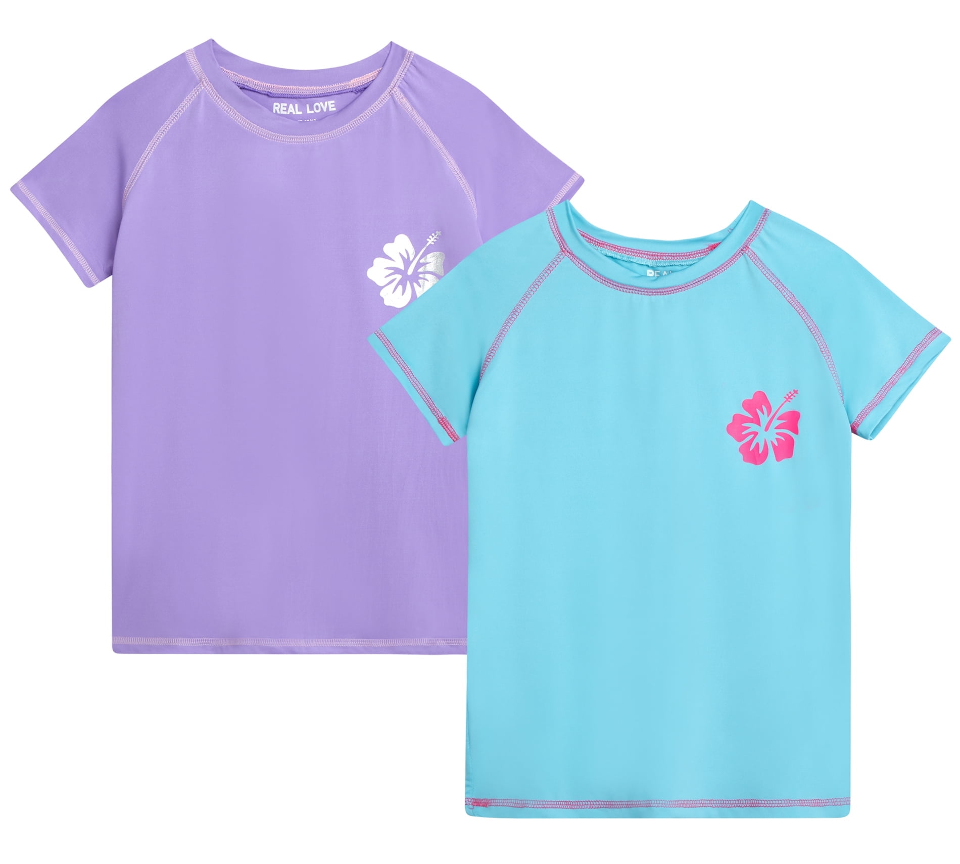 Real Love Girls' Rash Guard Shirt - 2 Pack Quick Dry Short Sleeve Swim ...