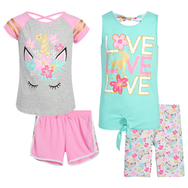 Real Love Little Girls' Activewear Set - 4 Piece Short Sleeve ...