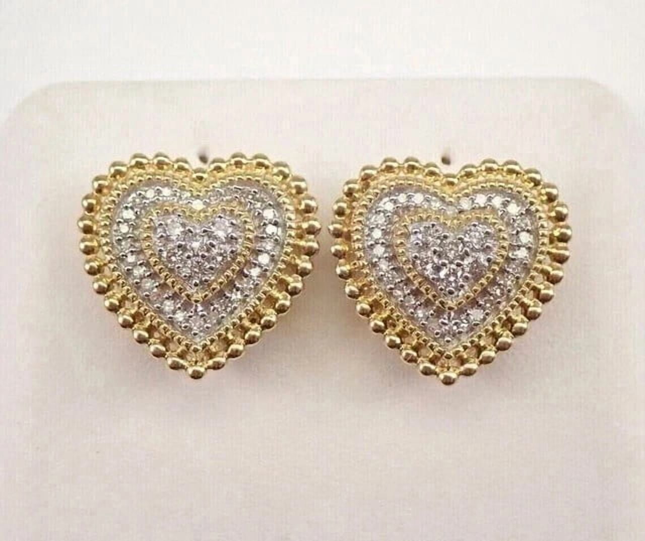 Real Moissnite Women's Heart Shape Cluster Stud Earring 14k Gold Plated ...