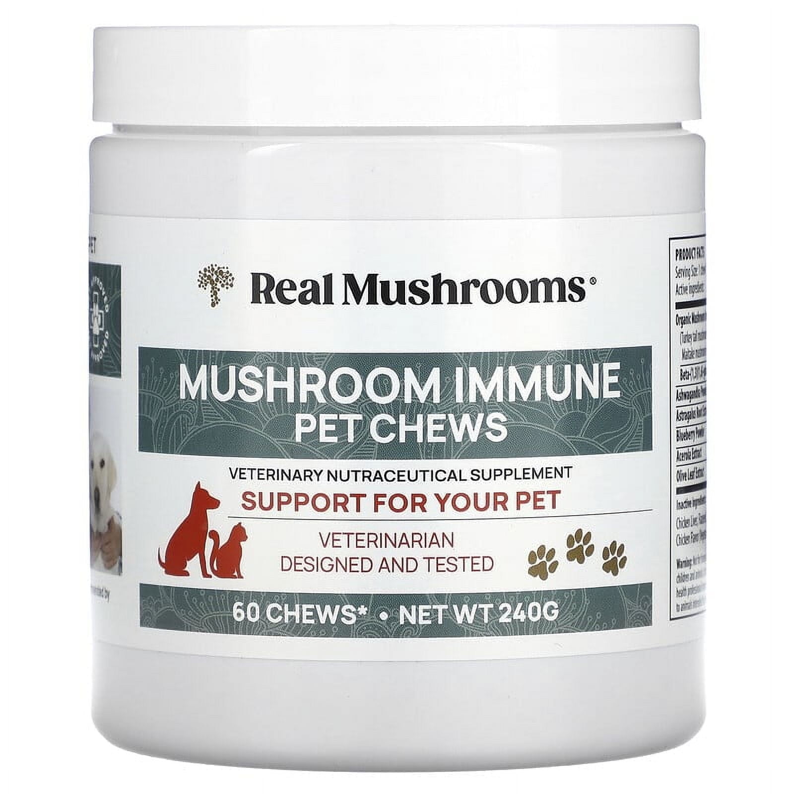Real Mushrooms, Mushroom Immune Pet Chews, Support for Your Pet, 60 ...