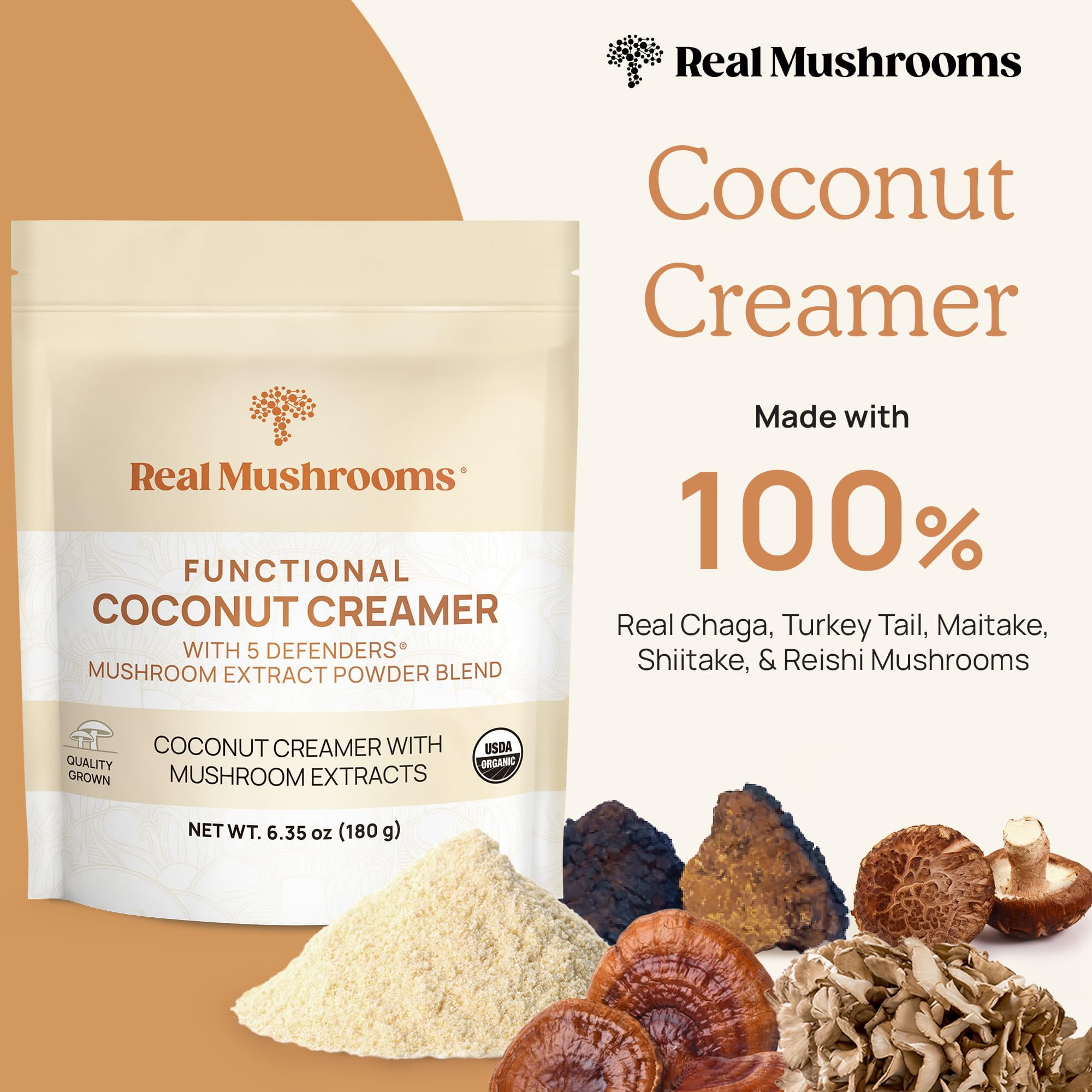Real Mushrooms Plant-Based SCH4 Functional Coconut Creamer - Organic ...