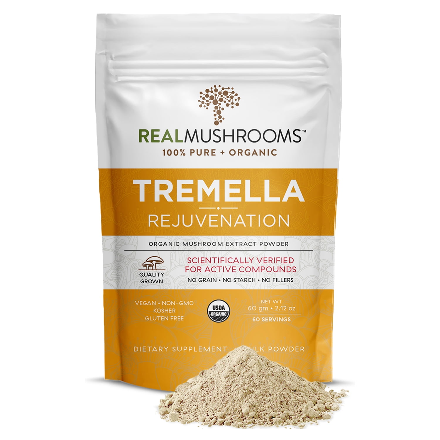 Real Mushrooms Tremella, Organic Mushroom Extract Powder, 2.12 oz (60 g ...