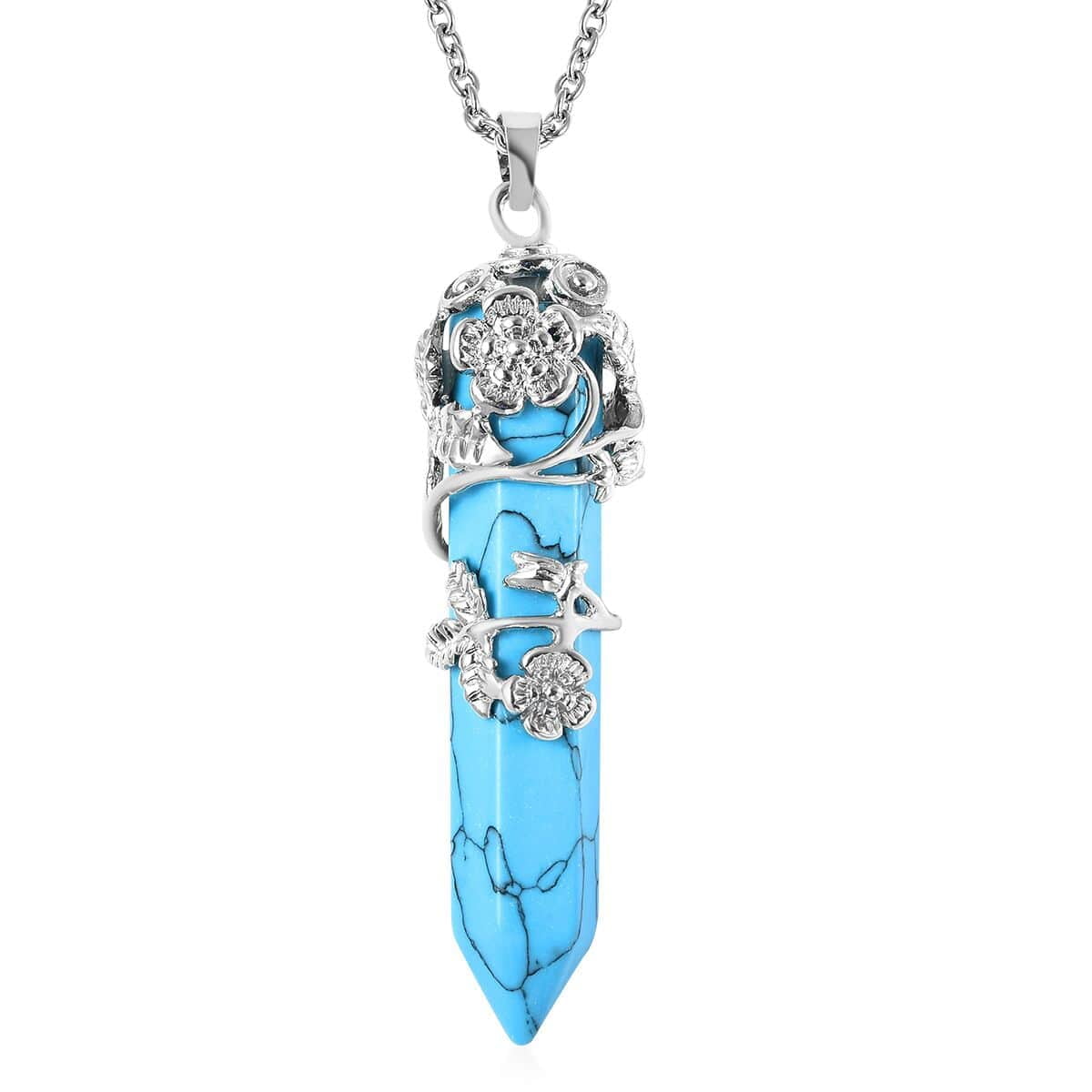 Stainless Steel Blue Howlite Chain Necklace Pendant Gift Jewelry Size ...