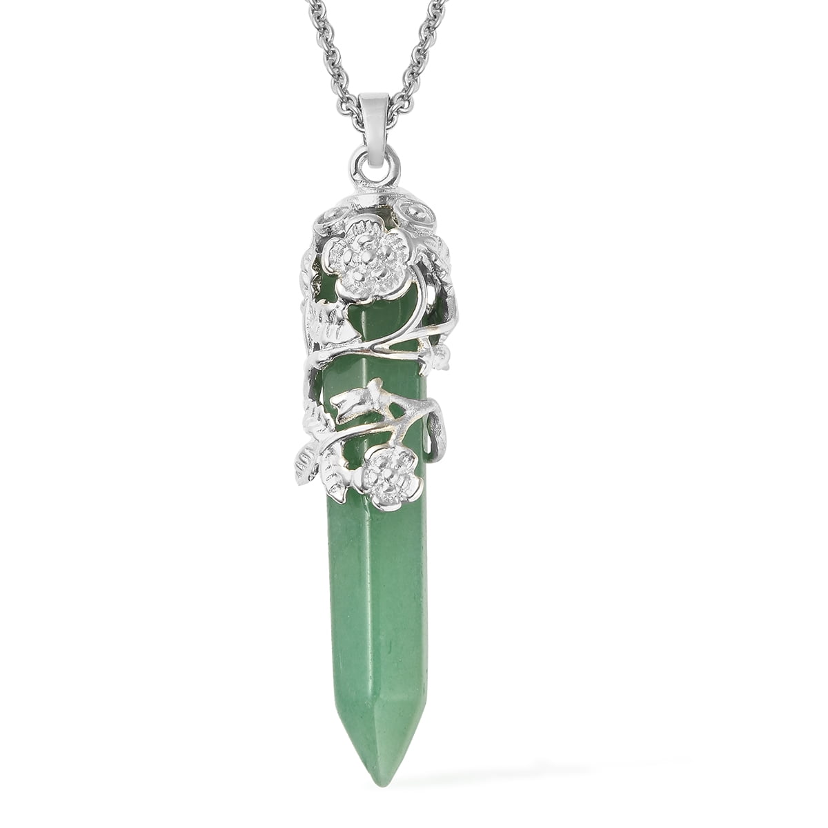 Stainless Steel Green Aventurine Pendant Necklace Jewelry Gift Size 24 ...
