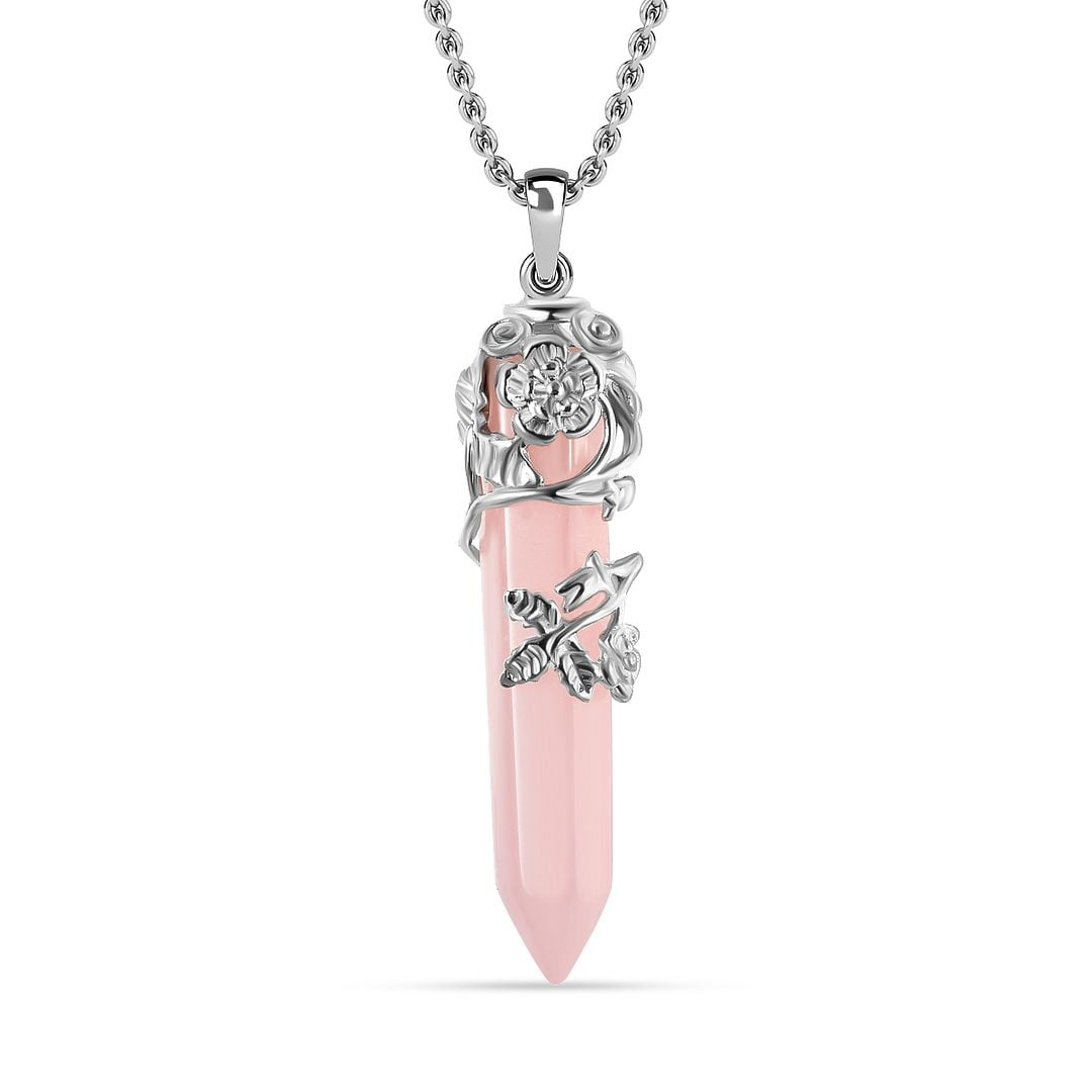 Shop LC Genuine Rose Quartz Pointer Necklace, 24" Chain, Crystal ...