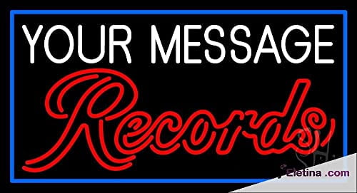 Real Neon Led Tubes Custom Cursive Red Records Blue Border Led Sign ...