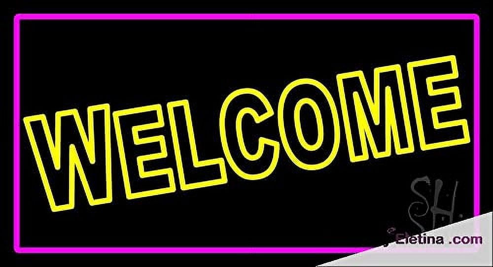 Real Neon Led Tubes Yellow Welcome With Pink Border Led Sign Handmade ...