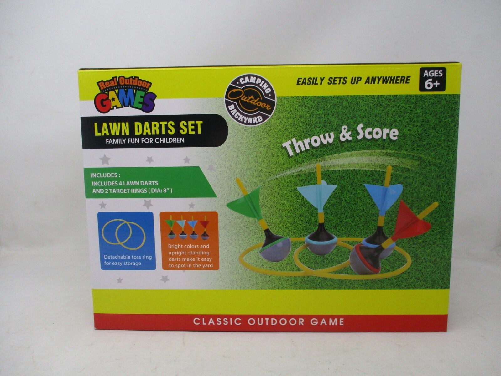 Real Outdoor Games Lawn Darts Set with 4 Lawn Darts and 2 Target Rings ...