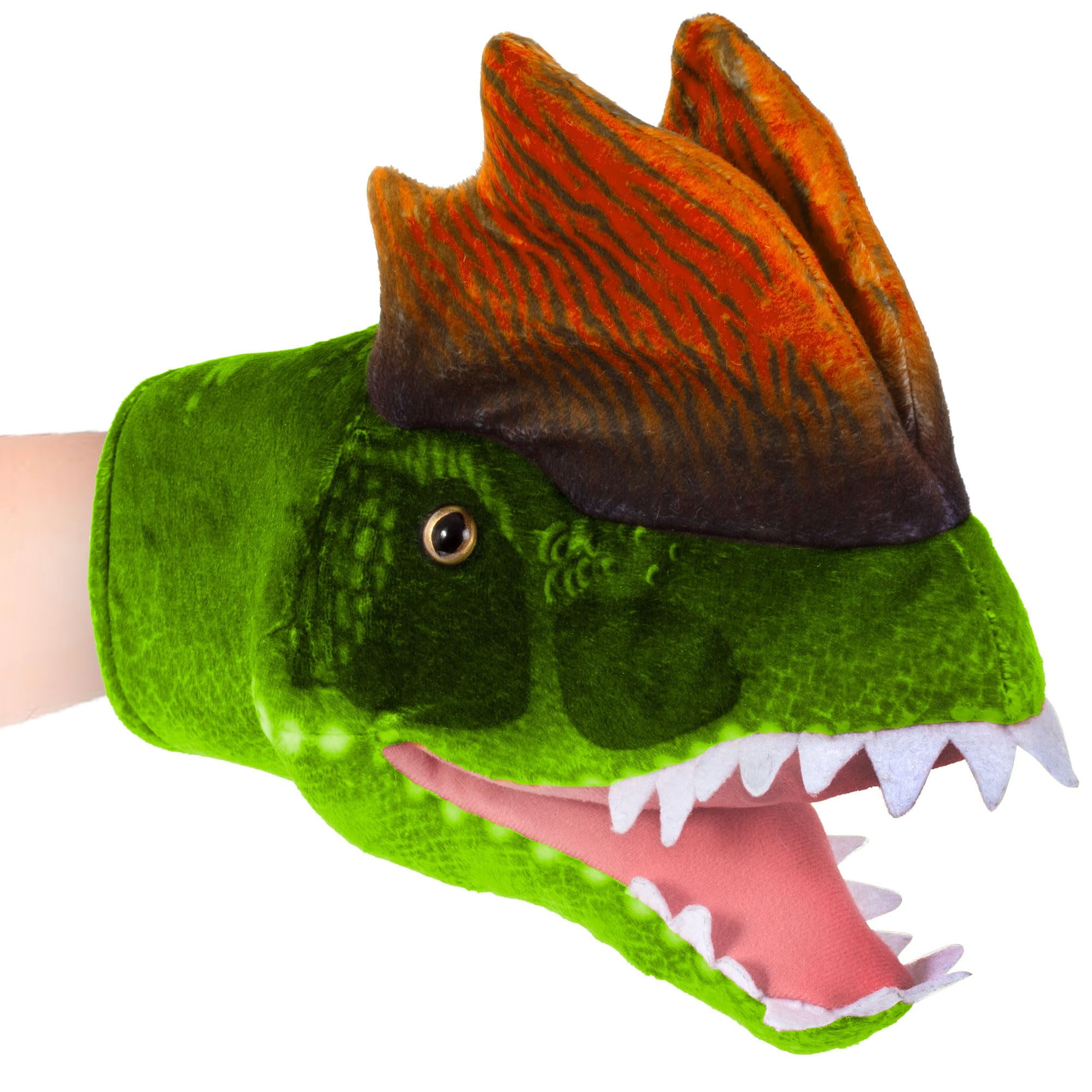 Real Planet Green Dilophosaurus Dinosaur Realistic Stuffed Animal Hand ...