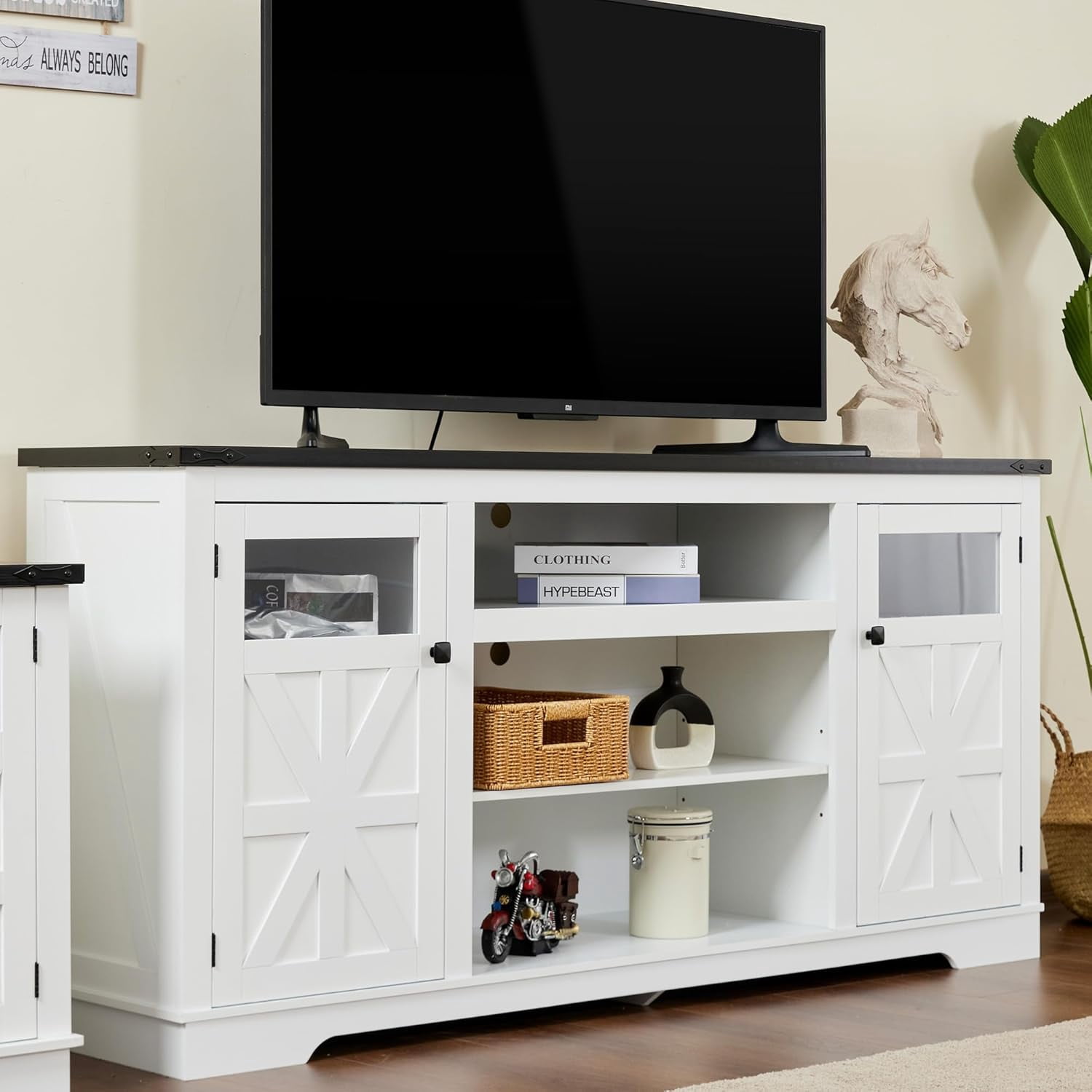 Real Relax 65" Farmhouse TV Stand, Rustic Entertainment Center for 75 ...