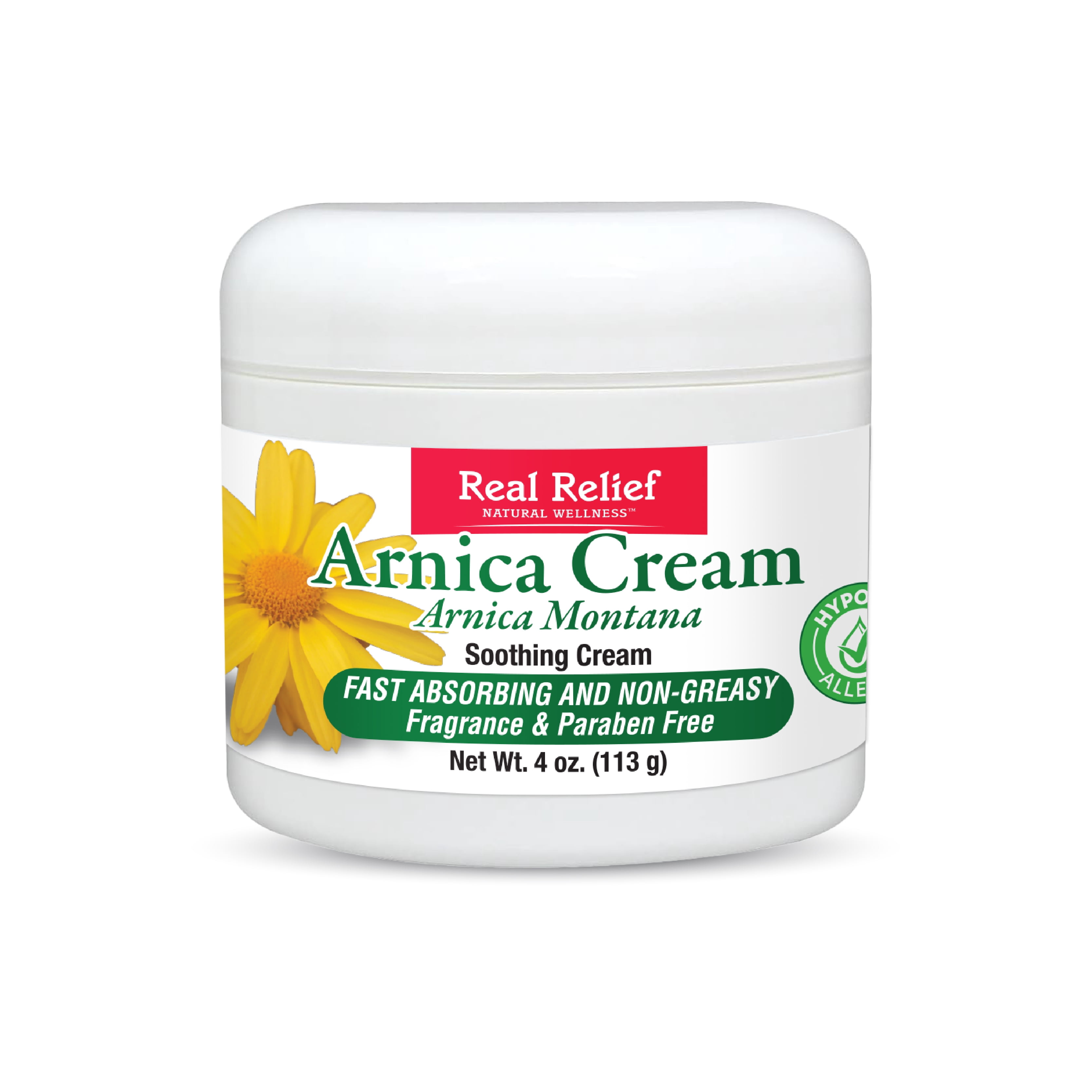 Real Relief Arnica Cream 4 oz Soothing and Pain Relief Cream, Non ...