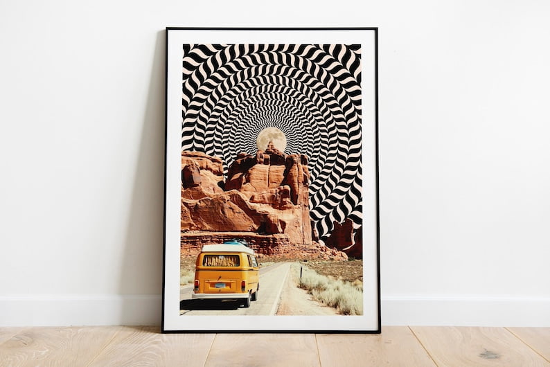 A Real Road Trip Opart Design Optical Illusion Poster Vintage Collage ...