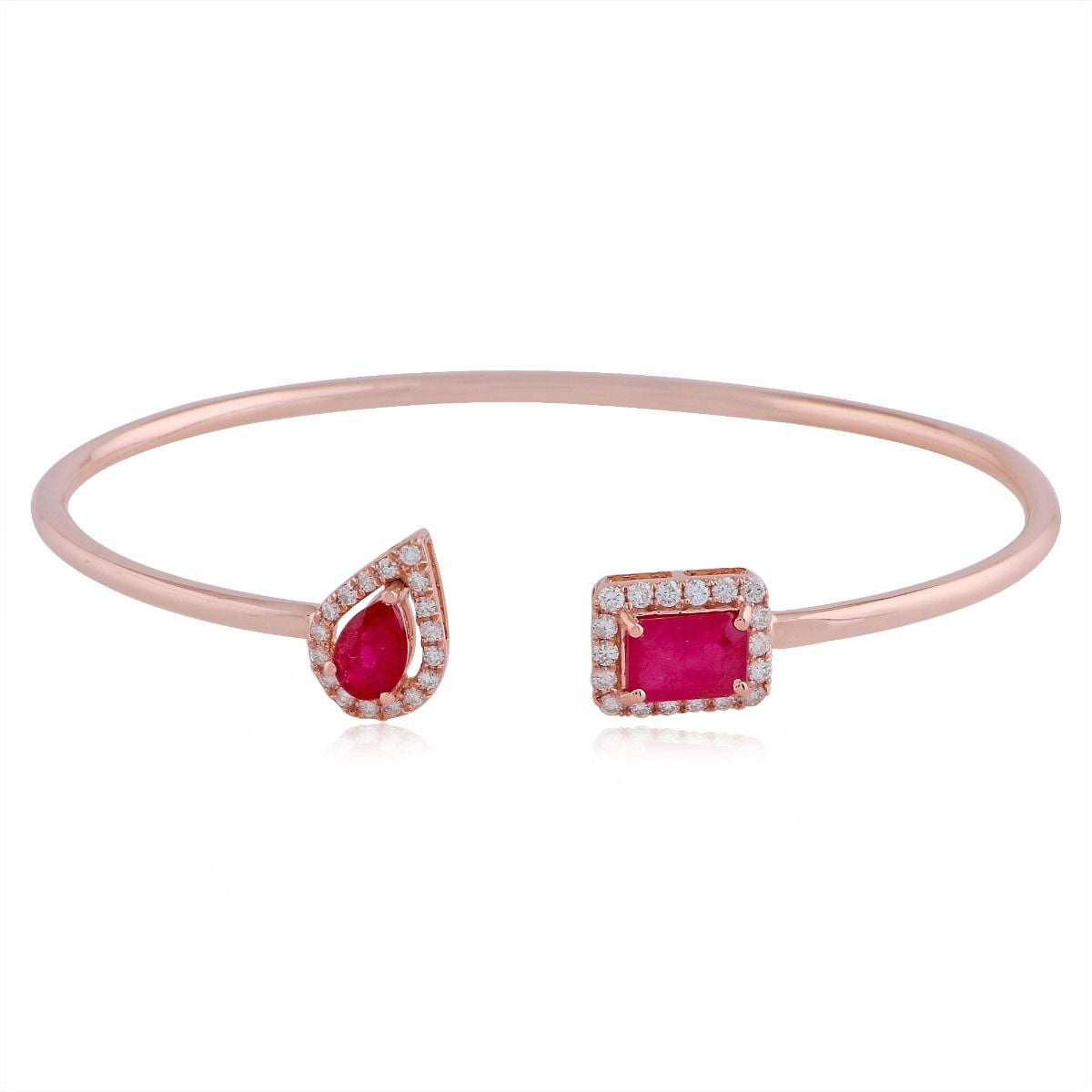 Real Ruby Gemstone Solid 18k Rose Gold Jewelry Cuff Bangle Bracelet ...