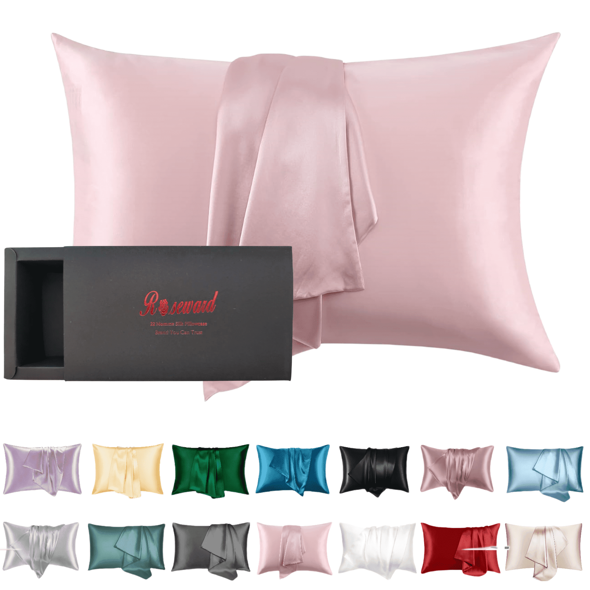 Real Satin Pillowcase for Hair and Skin Made in USA, Pure 22 Momme Silk ...