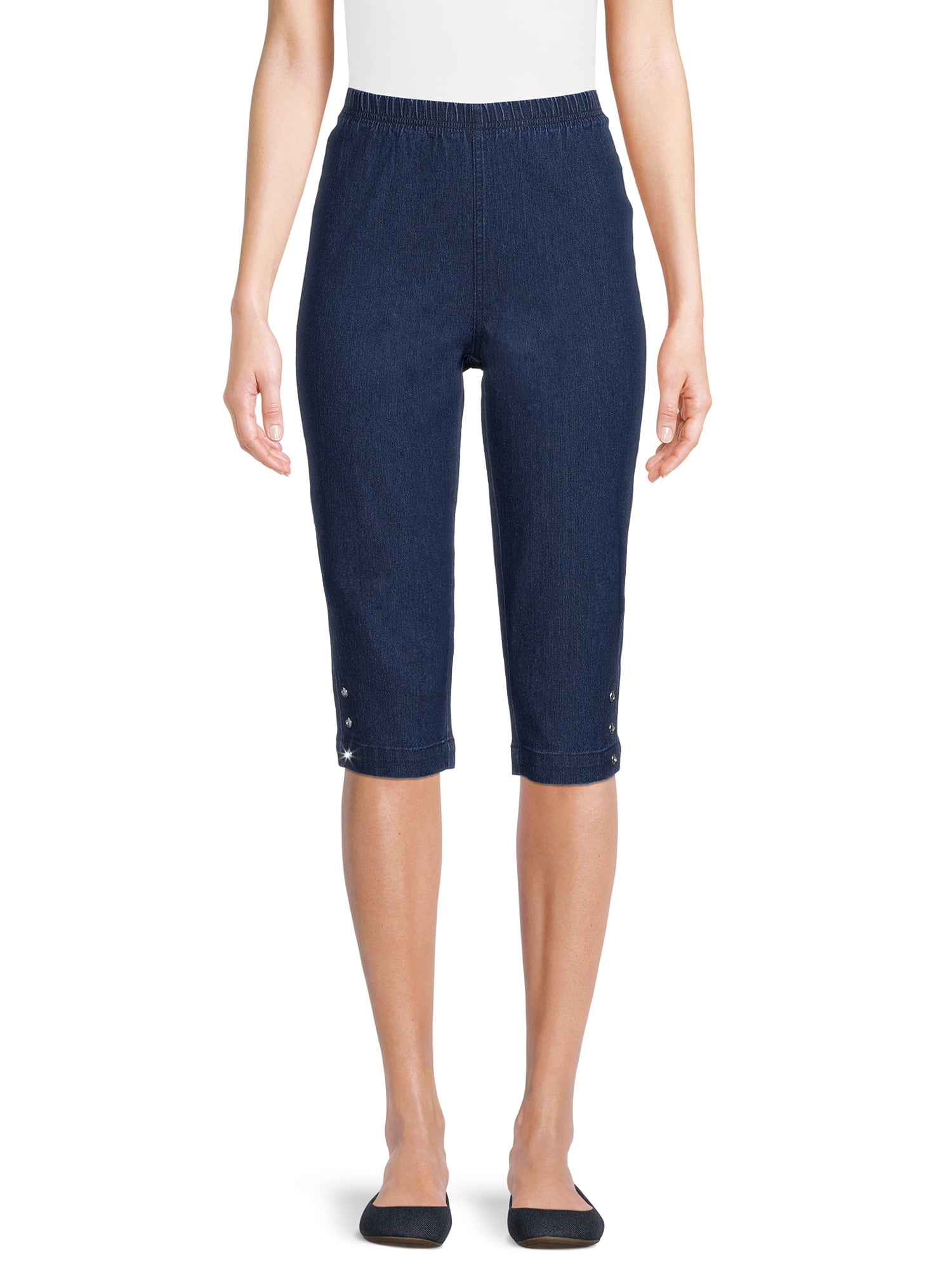 Real Size Women's 17" Pull On Stretch Bling Capri - Walmart.com