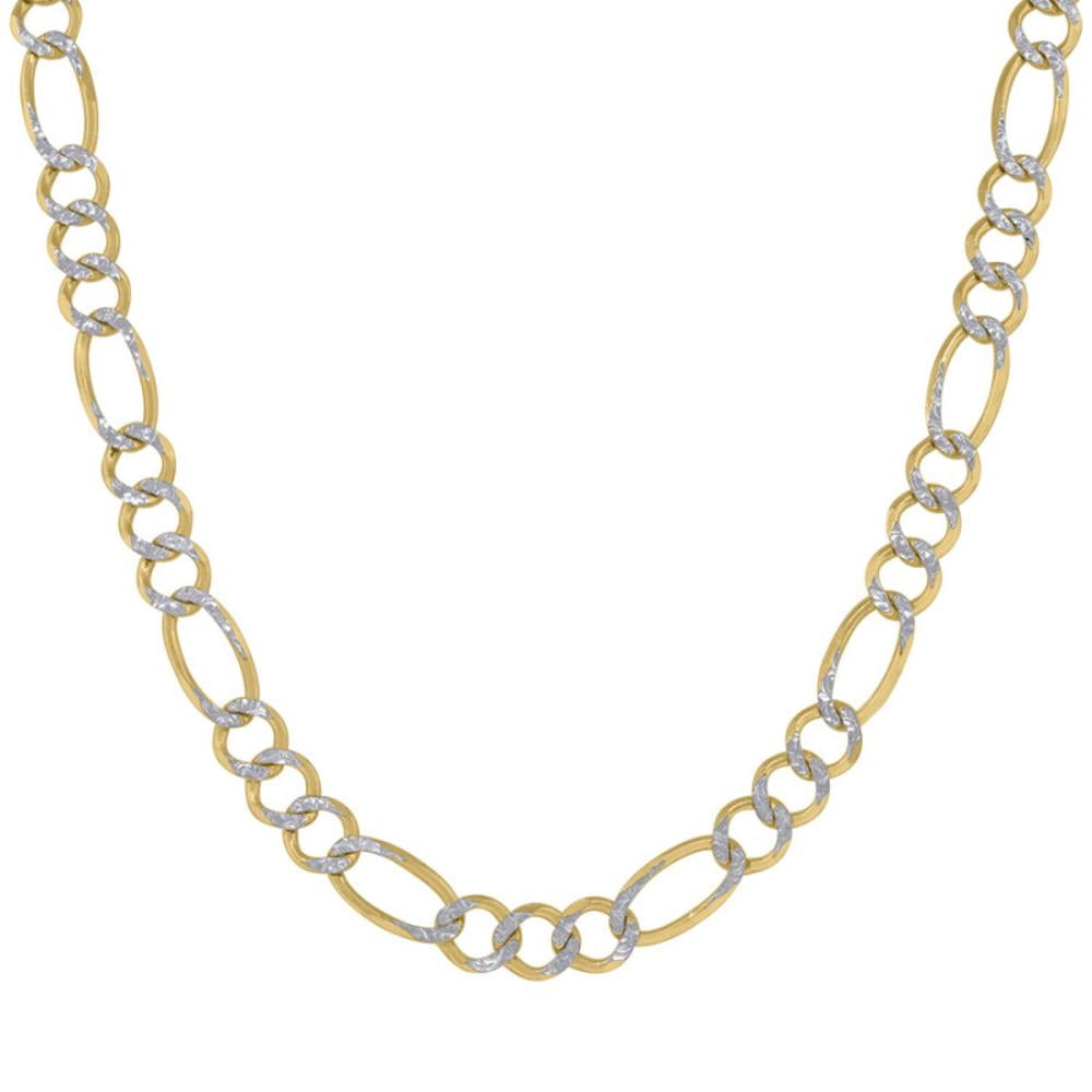 Real Solid 10k Two-tone Gold Solid Figaro Pave Chain 6.6mm 26" Necklace ...