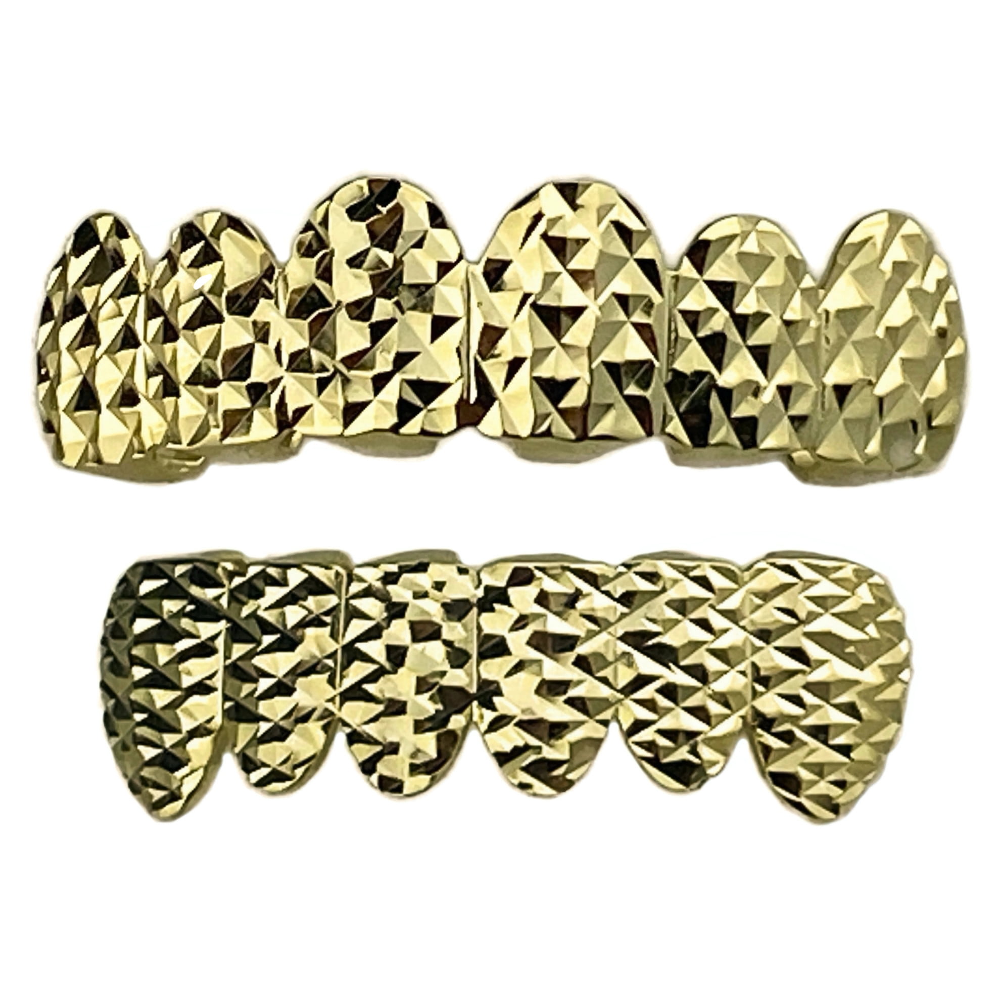 Real Solid 925 Silver w/Gold Finish Diamond Cut Grillz Set Six Top & 6 ...