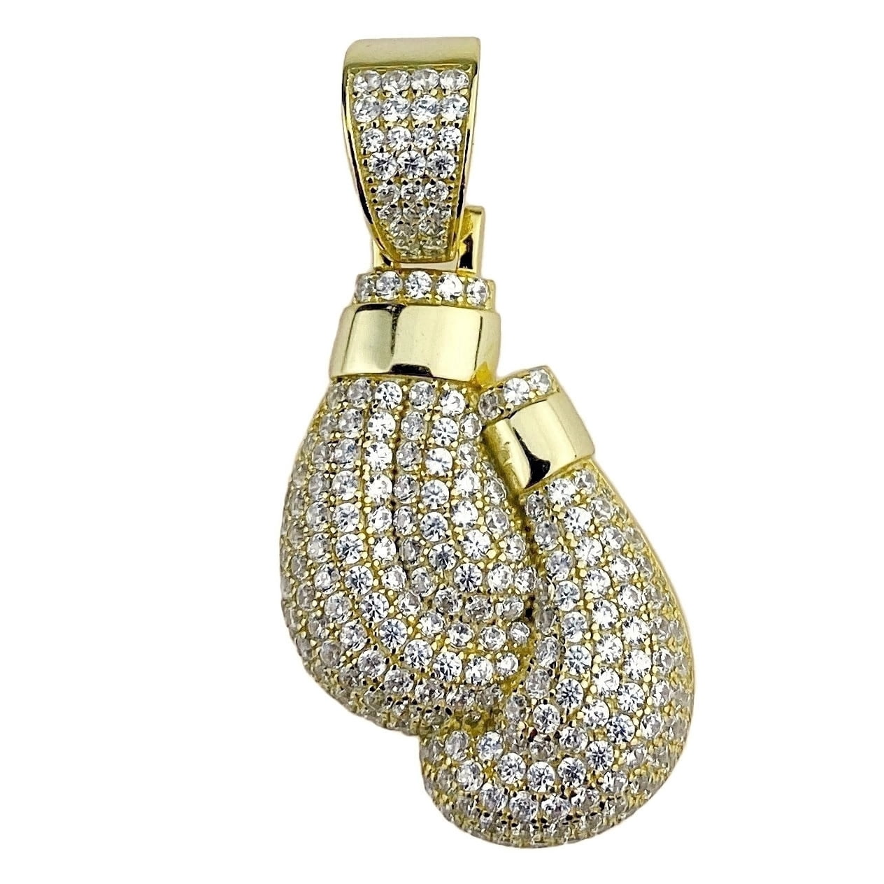 Real Solid 925 Sterling Boxing Gloves Charm Yellow Gold Finish Iced CZ ...