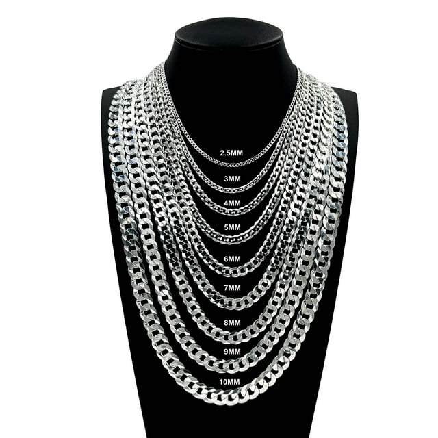 Real Solid 925 Sterling Silver Cuban Curb Link Chain Necklace Bracelet ...