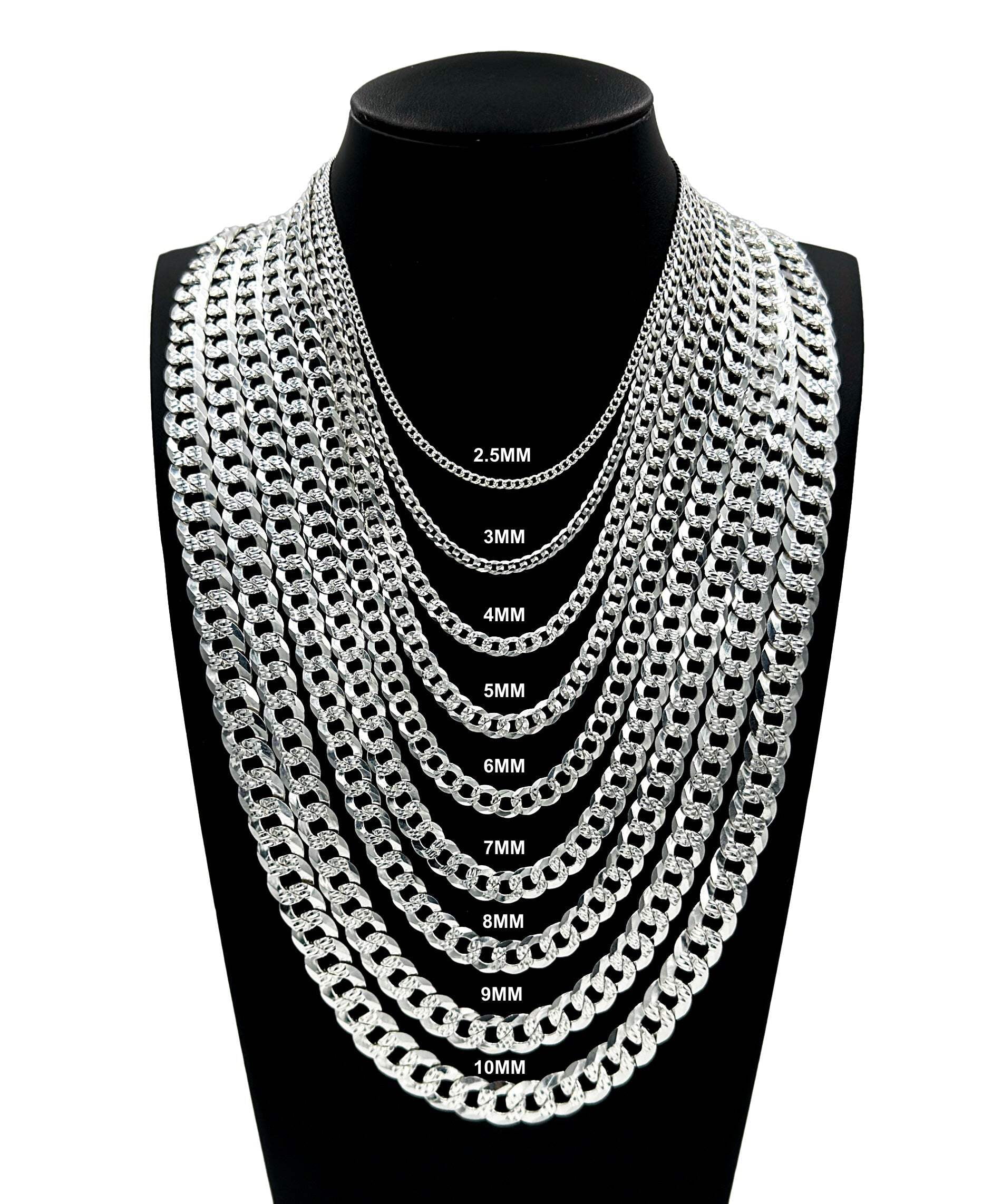 Real Solid 925 Sterling Silver Diamond Cut Cuban Curb Link Chain ...