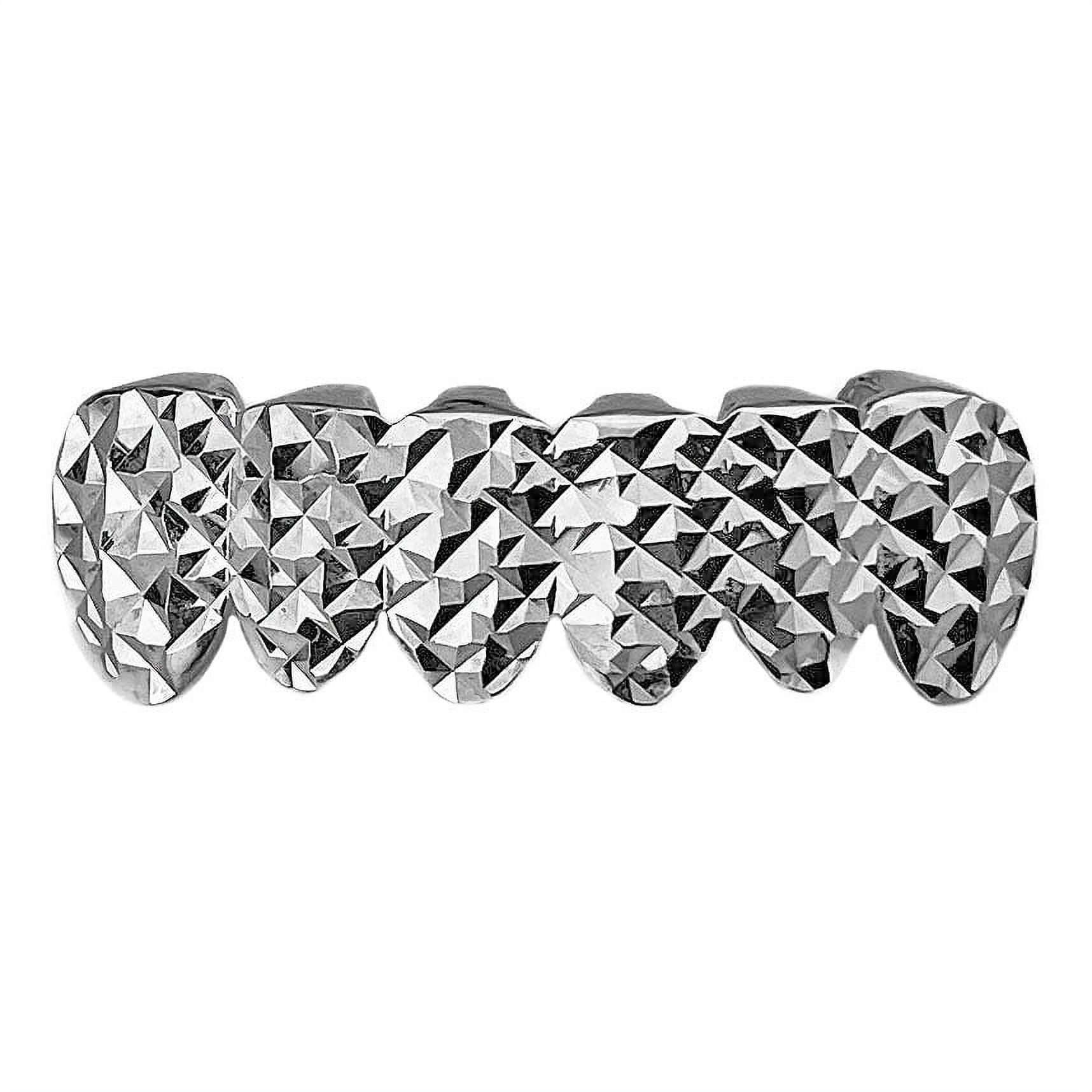 Real Solid 925 Sterling Silver Diamond Cut Grillz Pre-Made Six Teeth ...