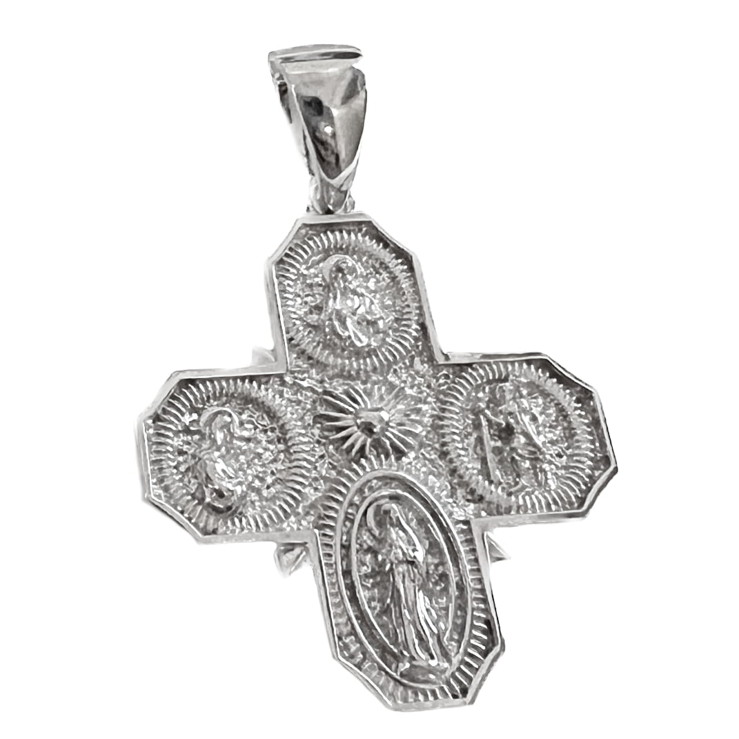 Real Solid 925 Sterling Silver Four 4-Way Cross Medal Medalla Milagrosa ...