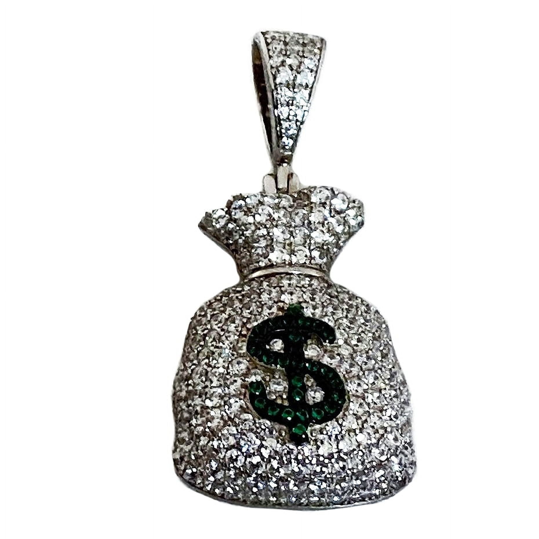 Real Solid 925 Sterling Silver Money Bag Emoji Flooded Out Hip Hop Iced ...
