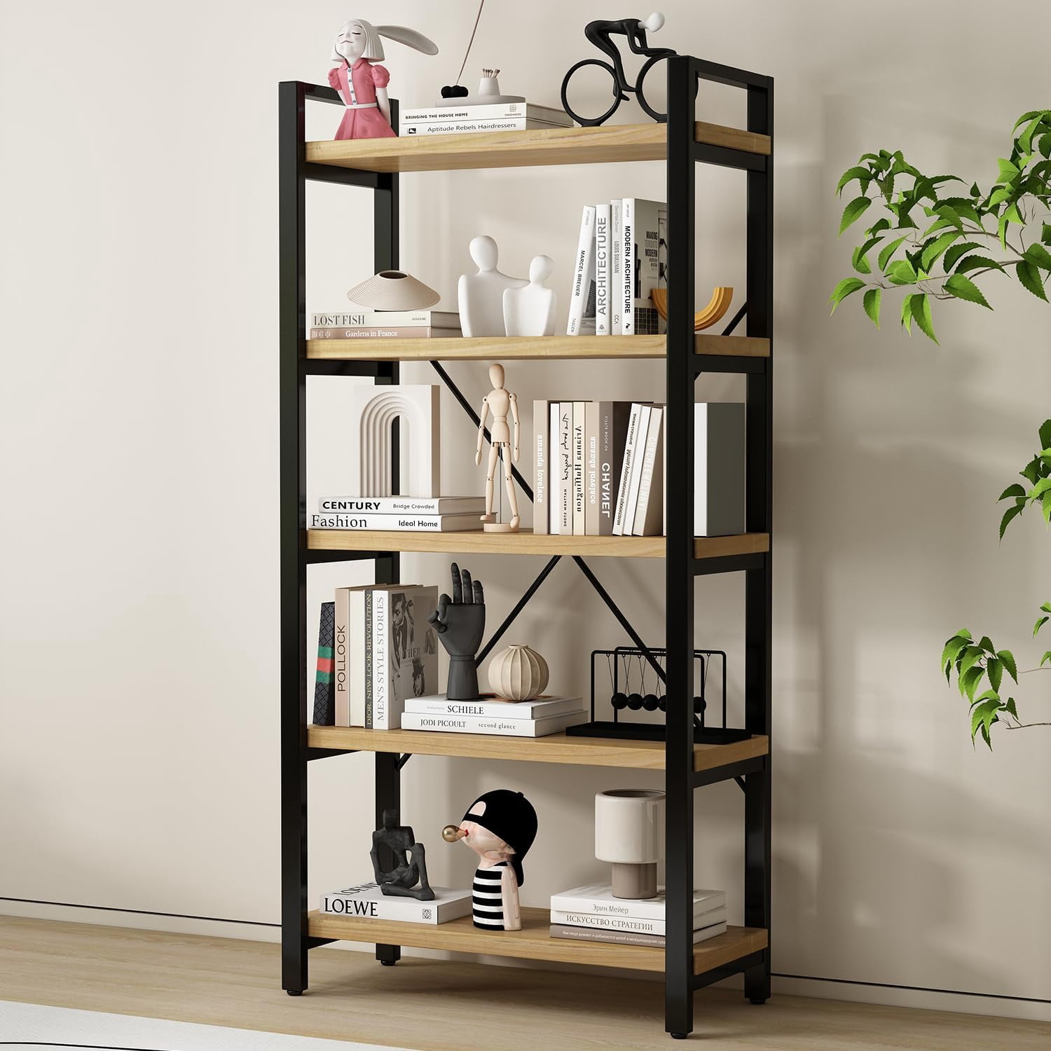 Real Solid Bookshelf Shelves Rustic Vintage Industrial Bookshelf Metal ...