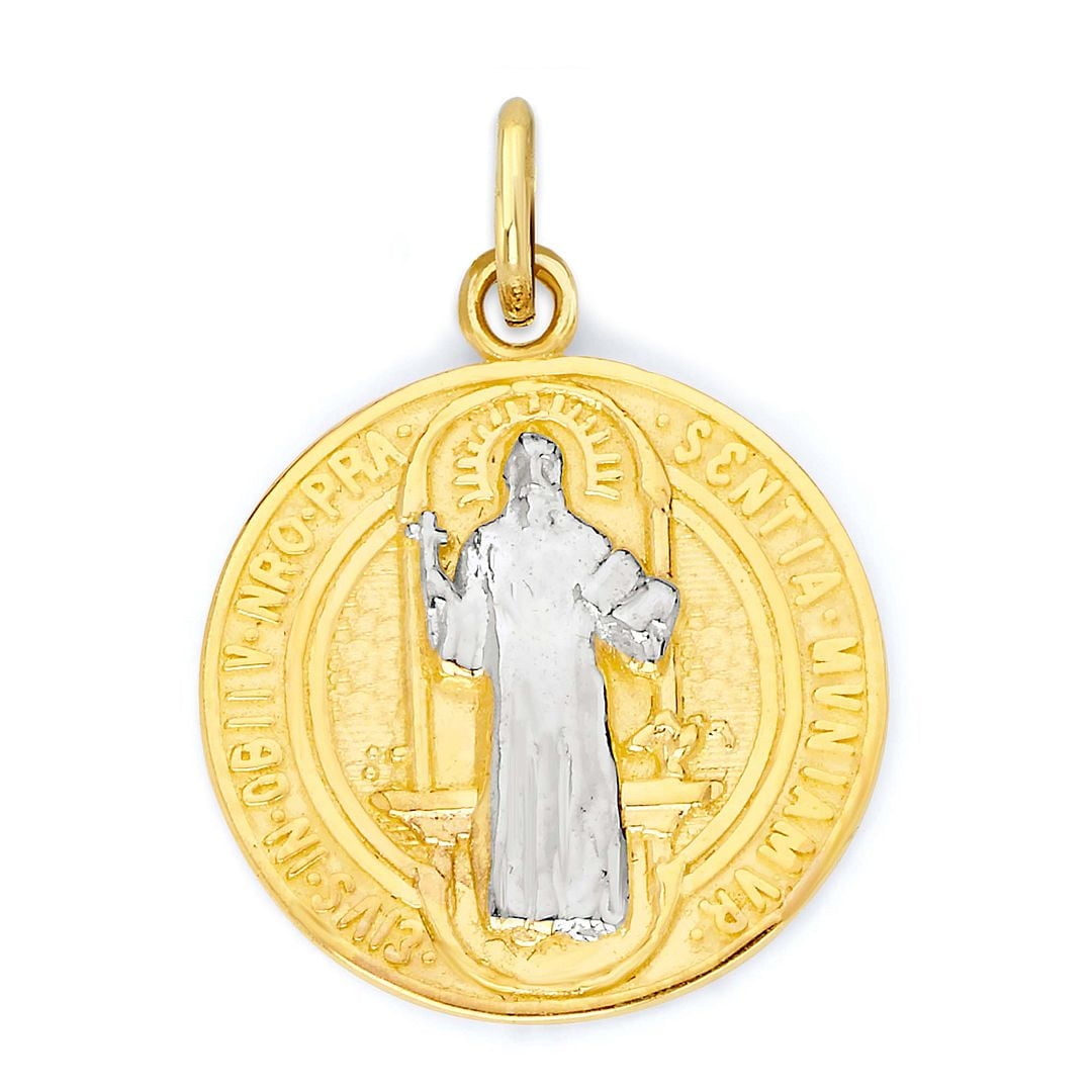 Real Solid Gold Saint Benedict Pendant, Religious Jewelry, Double Sided ...