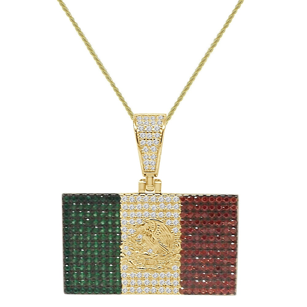 Real Sterling Silver 2.50 Cwt. Simulated Diamond Bandera de México 14K ...