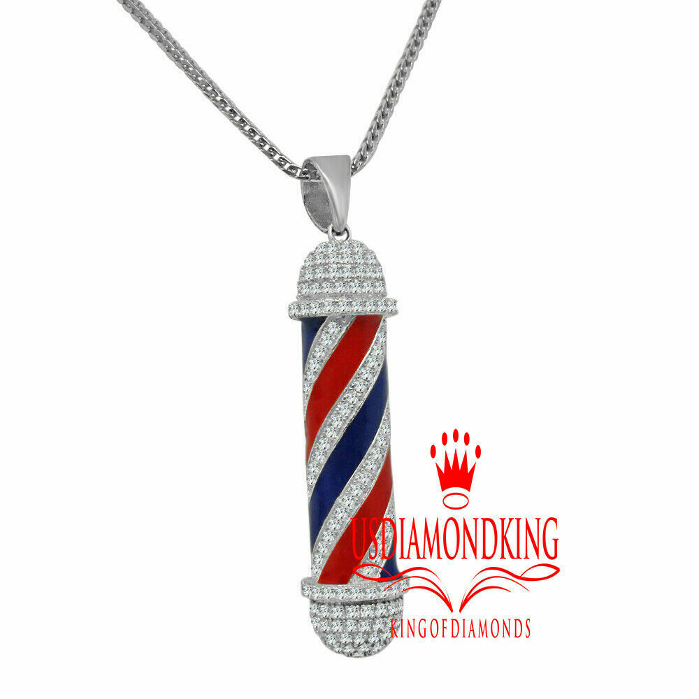 Real Sterling Silver Barber Shop Pole 14K Gold Finish Pendent Charm ...