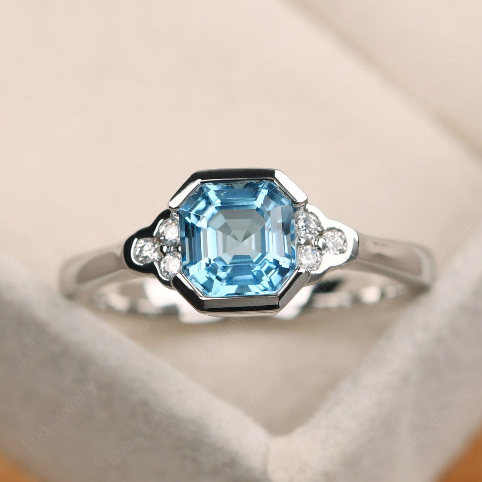 Real Swiss blue topaz anniversary ring,sterling silver,asscher cut ...